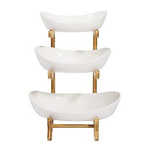 3 Layer Ceramic Fruit Plate,3 Tier Serving Platter Tray Kitchen,Porcelain Tiered Vegetable Serving Tray Dessert Appetizer Cake Dish with Wood Stand for Kitchen and Home,for Wedding Banquet