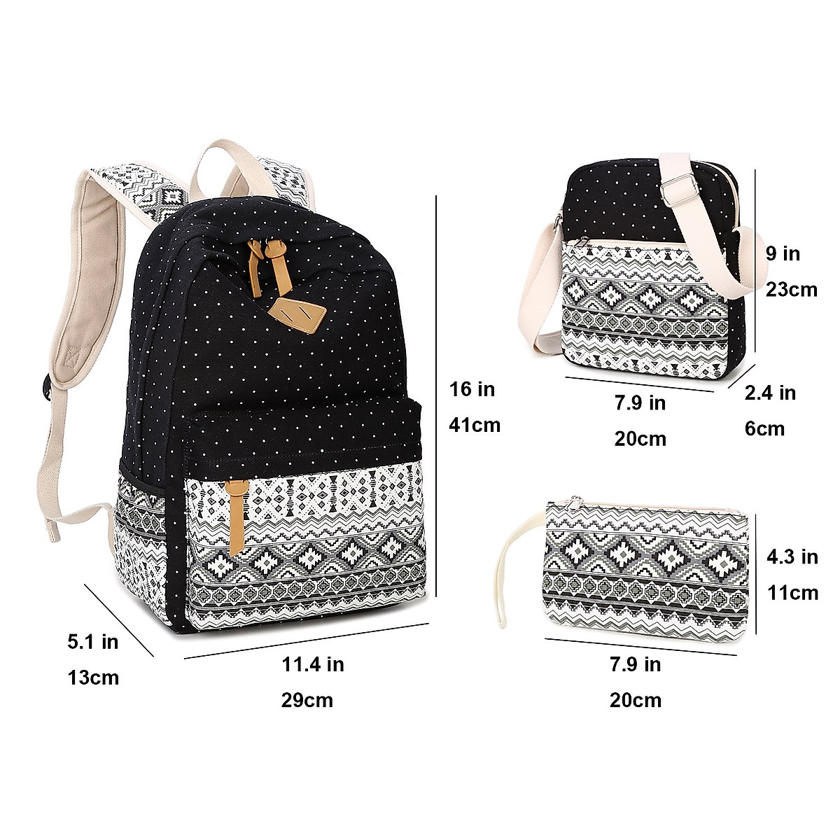 goldwheat Canvas Print Backpack Cute Teen Backpacks for Girls School Bag with Lunch Bag