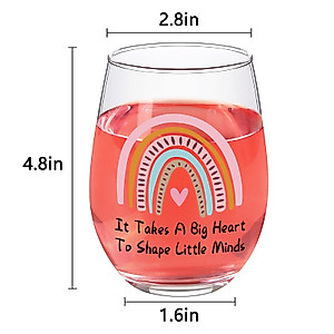 Futtumy Teacher Appreciation Gifts, Teacher Gift Thank You Gift for Teacher Women Her, It Takes a Big Heart to Shape Little Minds Stemless Wine Glass for Appreciation Week, 17Oz Rainbow Wine Glass