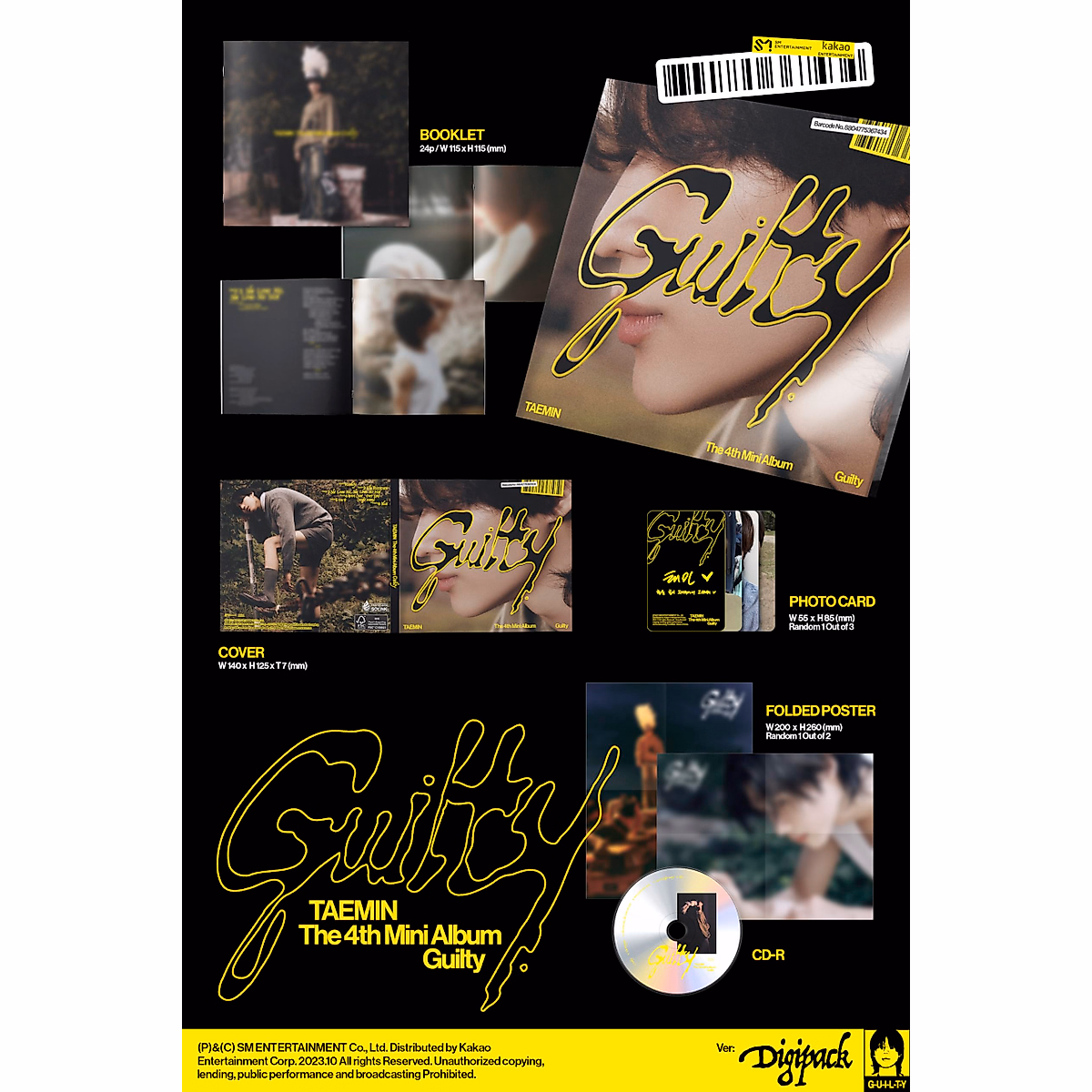 SHINee TAEMIN Guilty 4th Mini Album Full 5 Version SET Archive Box Version+PhotoBook GUILTY Version+PhotoBook RIZZ Version+Digipack Version+SMini Version+Tracking Sealed