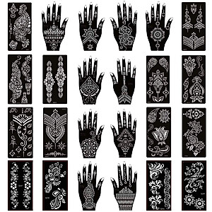 Xmasir Pack of 24 Sheets Henna Tattoo Stencil Kit/Temporary Tattoo Templates,Self-Adhesive Indian Arabian Tattoo Sticker for Body Paint New Designs