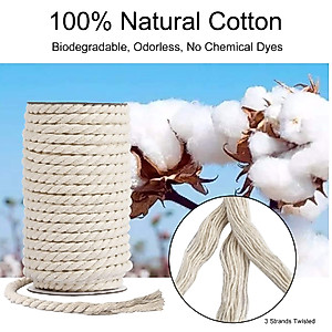 Hdviai Macrame Cord - Natural Unbleached Macrame Rope - 4 Strand Twisted Cotton Rope for Wall Hanging，DIY Craft Making，Plant Hangers，Knotting Decorative Projects (8mm x 20 Yards, White)