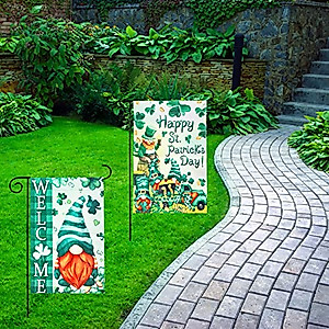 St Patricks Day Decorations Outdoor, St Patrick's Day Garden Flag Gnome Shamrock , 3PCS Yard Flag Irish Green Shamrock Garden Flag Double Sided Decorative Garden Flag for St. Patrick's Day Outdoor Decoration（3PACK)