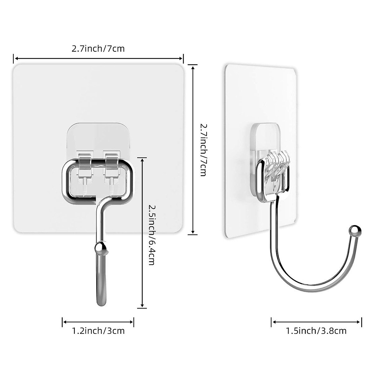 Large Adhesive Hooks for Hanging Heavy-Duty 44Ib(Max) 10 Packs, Wall Hangers without Nails Self-Adhesive Traceless Clear and Removable, Waterproof and Rustproof Multiple Uses for Bathroom Kitchen Home