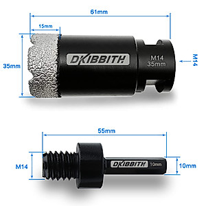 Dry Diamond Core Drill Bits 1-3/8 Inch (35mm) Tile Hole Saws for Porcelain Ceramic Tile Marble Brick Hole Saw with 5/8-11 Thread Plus 3/8 Inch Hex Shank Adapter