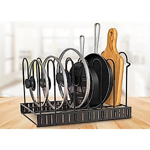Stacking Pan Organizer - Cabinet Pot Organizer - Pot and Pan Organizer - Pot Rack Organizer - 8 Tier Pot Rack -Cookware Rack Organizer - Kitchen Pot Organizer - Expandable Cookware Rack Organizer