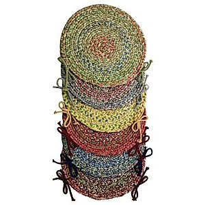 Rhody Rug Sophia SO45 Burgundy Red 15" x 15" Chair Pad Set-of-4 - Round Chair Cushion with Ties for Round Shaped Patios, Dining Room Seat - Seat Cushions, Ideal as Home Decor - Made in USA