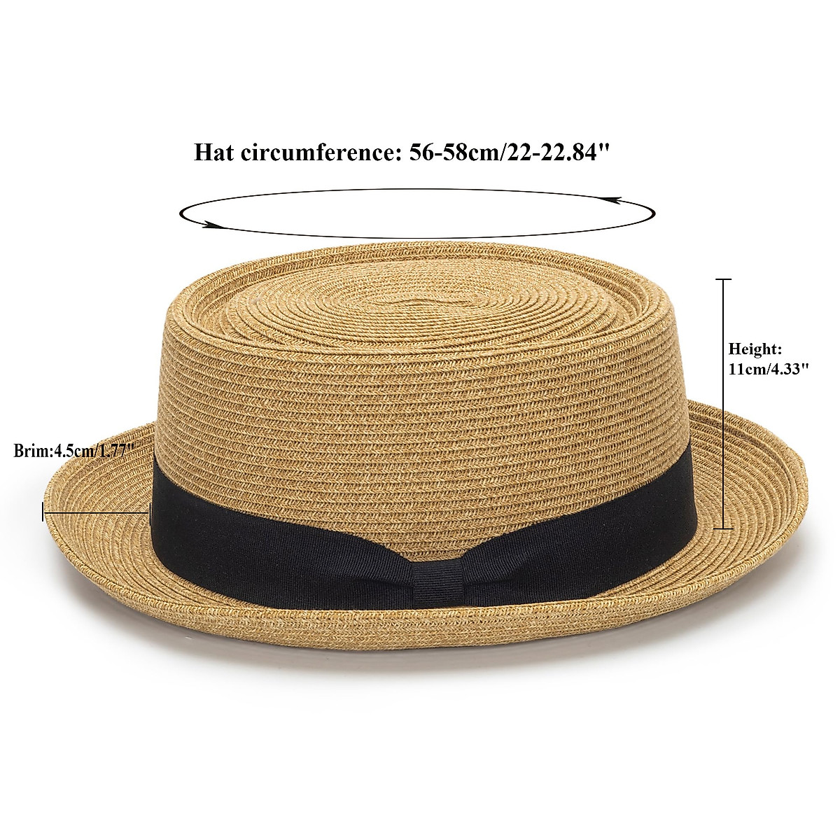 Pork-Pie-Hat-for-Men-Women Straw-Boater-Hat Summer-Sun-Derby-Fedora with Bowknot