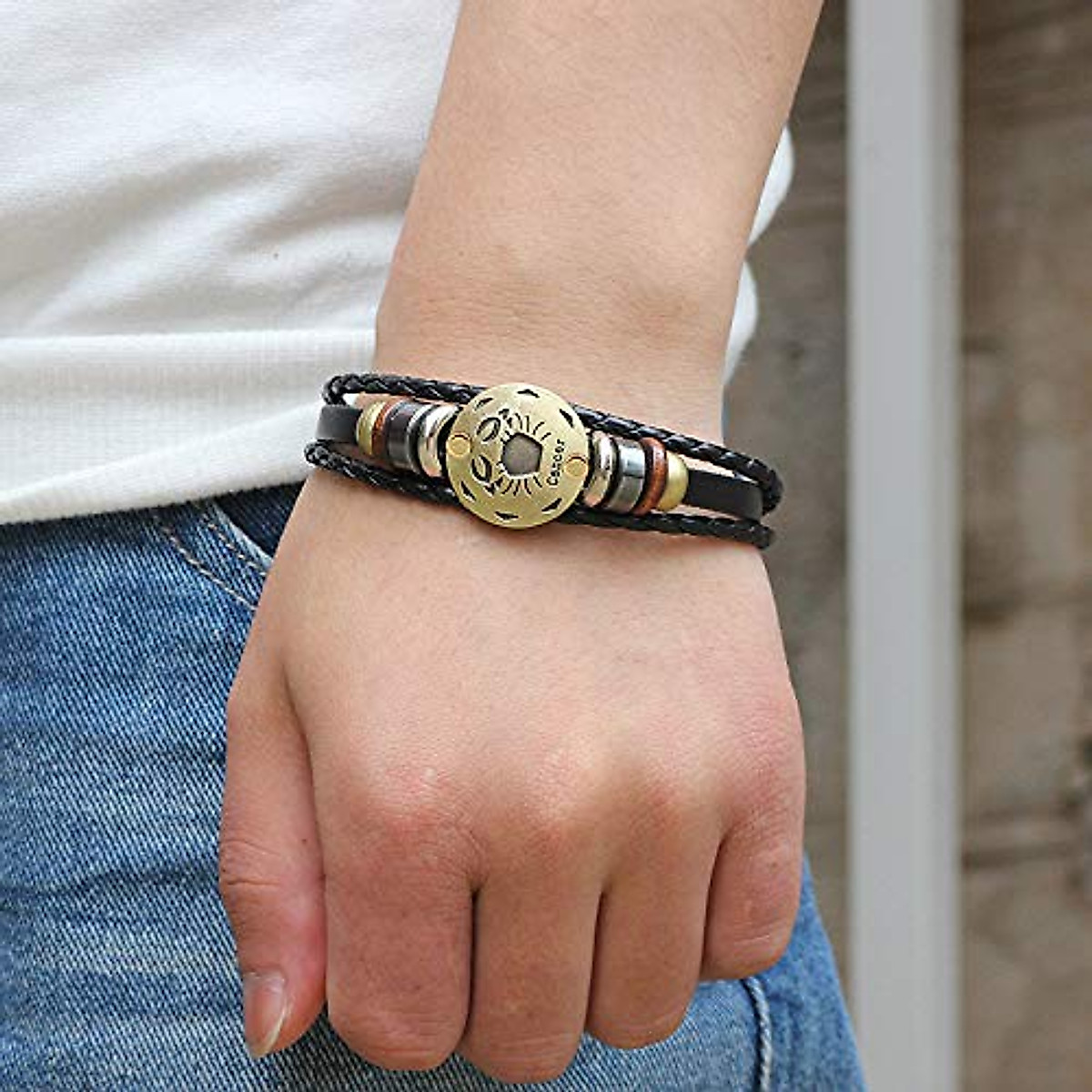Dcfywl731 2Pcs Taurus Zodiac Bracelets for Women 12 Constellations Multilayer Leather Bracelet Handmade Woven Zodiac Sign Wrap Wristband Cuff Bracelet Zodiac Gifts for Birthday Christmas