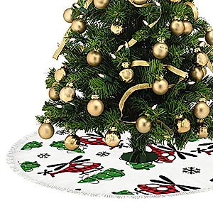 Dream Bay Christmas Tree Skirt,﻿Cartoon Christmas Helicopter Christmas Tree Mat for Xmas Party Decoration 36x36 Inches