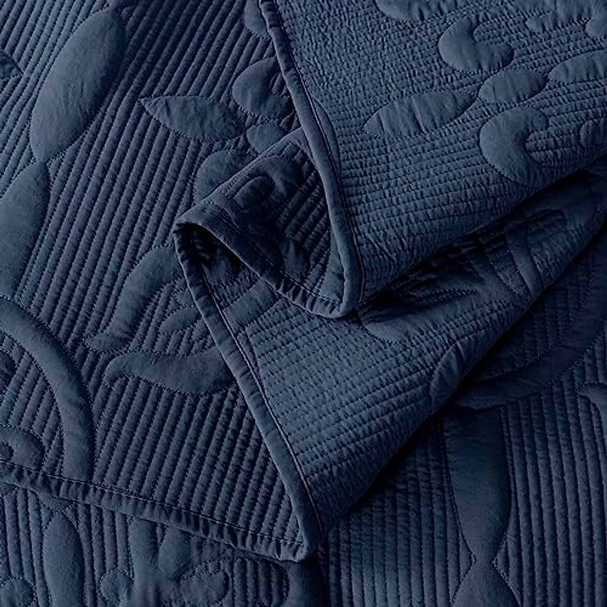 Boho Quilt California Cal King Size Bedding Sets with Pillow Shams, Damask Oversized Lightweight Soft Bedspread Coverlet, Navy Blue Quilted Blanket Thin Comforter Bed Cover, 3 Pieces, 118x106 inches