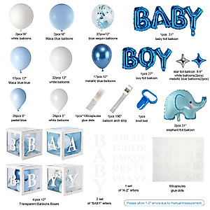 Elephant Baby Shower Decorations for Boy - Baby Boxes with Letters, 152pcs Blue and White Latex Balloon Garland Kit - Perfect for Baby Boy Gender Reveal, Birthday Party Supplies, and Baby Shower Decor