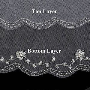 2T 2 Tier Silver Threaded Beaded Wedding Veil V426 - Light Ivory Fingertip Length 36"