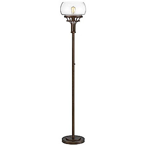 Franklin Iron Works Luz Modern Industrial Edison Bulb Floor Lamp Torchiere 72.5" Tall Oil Rubbed Bronze Clear Glass Standing Bright Lighting for Living Room Reading House Bedroom Home Office