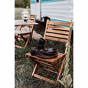 Barebones Enamel Deep Plate, Set of 2 - Hand-Finished Baked Stainless Steel Trim, Charcoal