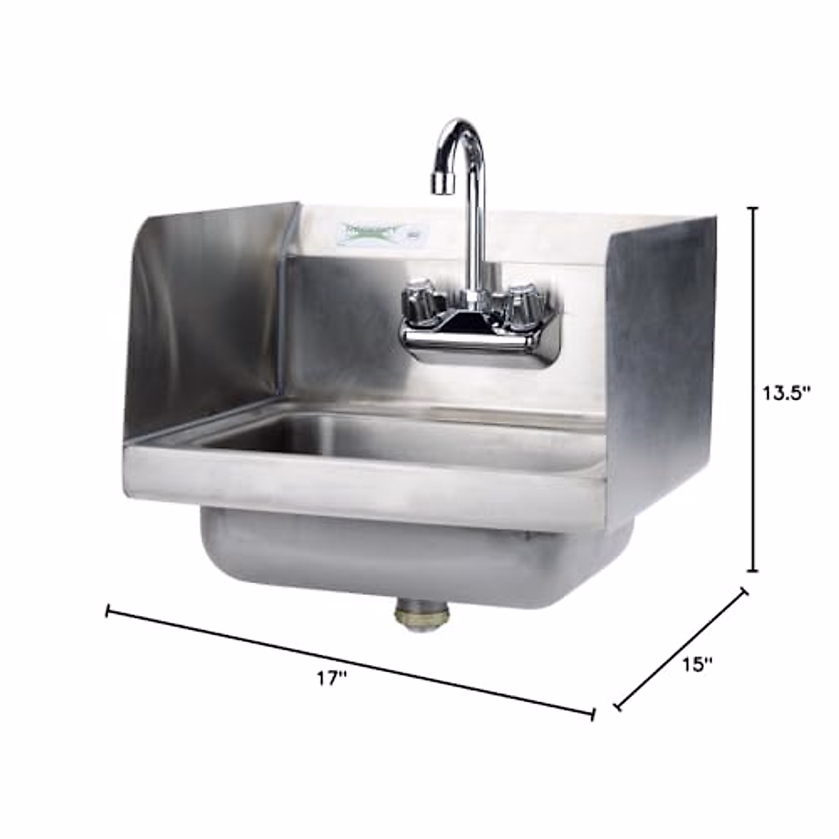 Wall Mounted Hand Sink with Gooseneck Faucet and Sidesplash, 17" x 15"Stainless Steel
