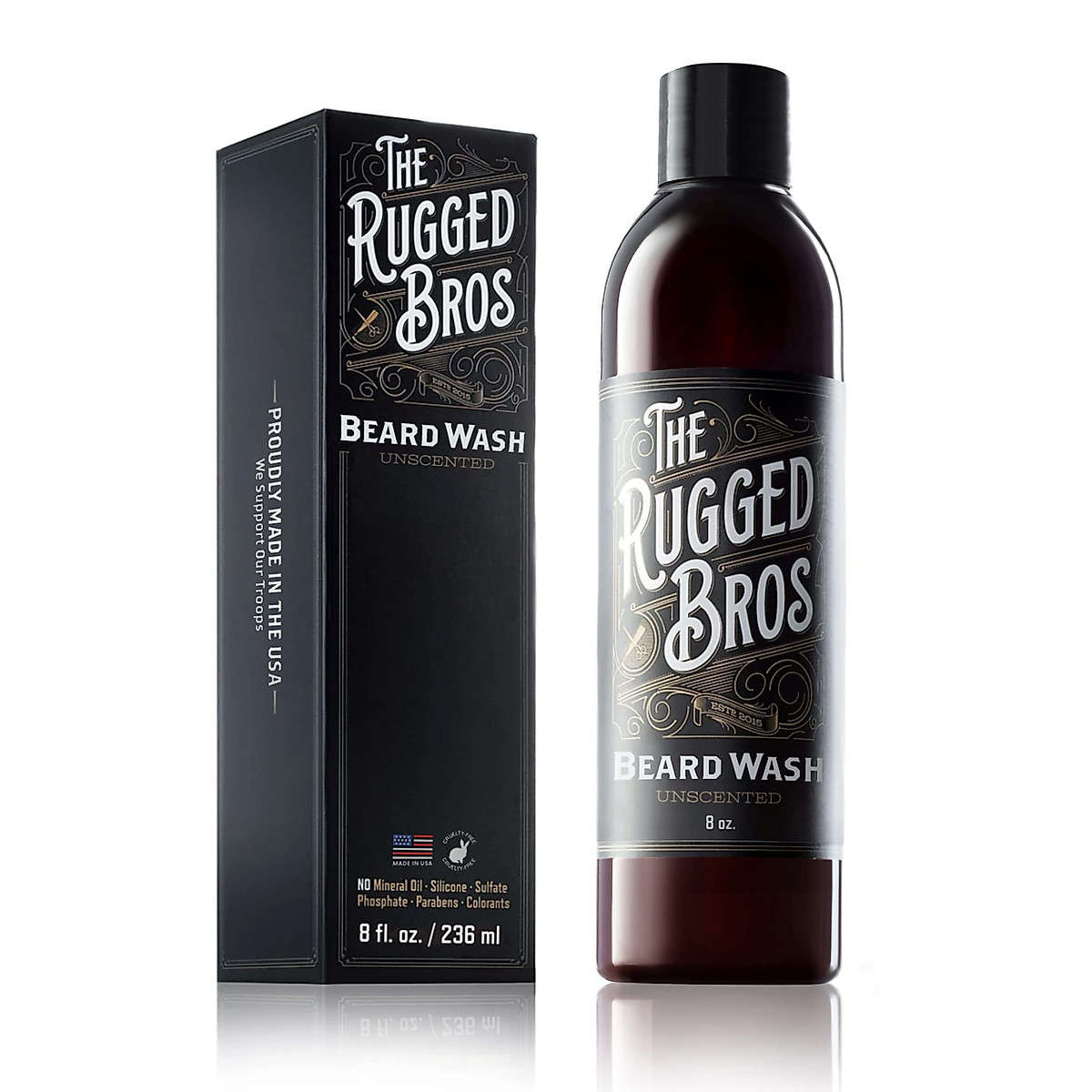 The Rugged Bros Beard Wash Unscented for Face and Beards - Natural Shampoo Made with Organic Aloe Vera Leaf Juice - Cleanses Facial Oil and Dirt While Softening and Moisturizing