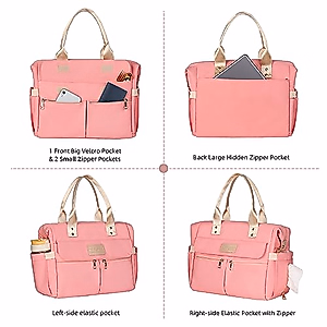 CSFICTS Lunch Bag for Women, Extra Large Insulated Lunch Box, Wide-Open Lunch Tote Cooler Bag With Side Pockets and Removable Shoulder Strap, Lunchbag For Work Picnic Hiking Beach, Pink