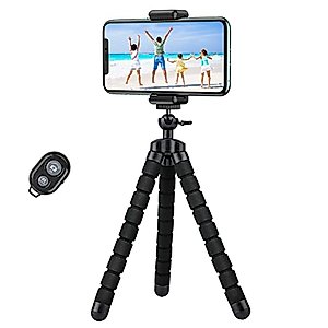 Xabupar Phone Tripod, Flexible Cell Phone Tripod Stand with Wireless Remote, Portable Mini Travel Tripod Stand, Compatible with iPhone, Android, GoPro (Black)