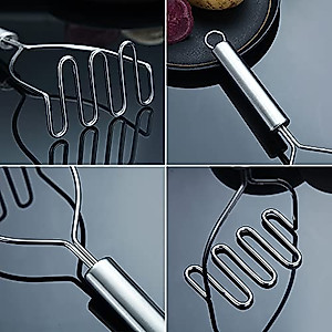 Potato Masher, Stainless Steel Heavy Duty Metal Potato Ricer With Mirror Polish, Food Masher Utensil, Hand Masher, Vegetables Fruits Mashe, Dishwasher Safe (9.6 Inch)