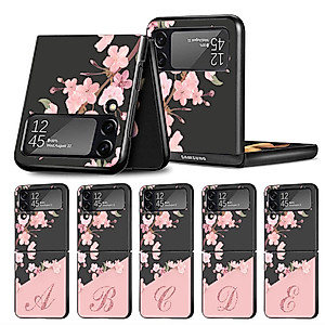 Flower Letter Pink A B C Initial Case for Samsung Galaxy Z Flip 3 4 5G Black Hard PC Phone Housing,Z5,for Z Flip4 5G