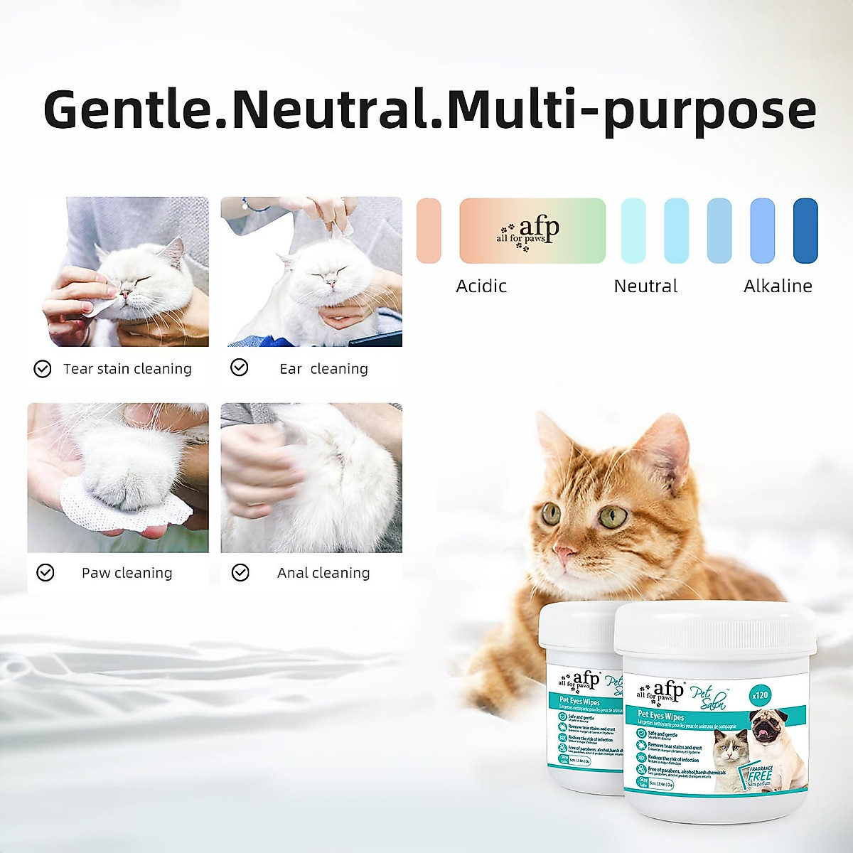 ALL FOR PAWS Dog Eye Wipes Ear Wash Pads Gentle Tear Stain Wipes for Dogs and Cats, Removes Dirt Crust and Discharge Natural Pet Wipes with Soothing Aloe Vera, 120 Counts