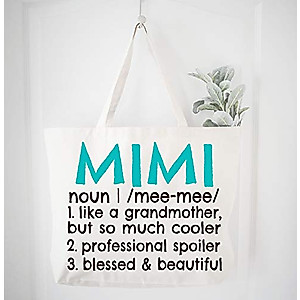 COCOVICI Mimi Definition Canvas Tote Bag Grandma Gift Idea for Mimi Book Bag Mimi Gift (Mimi Definition Turquoise/Black Font)