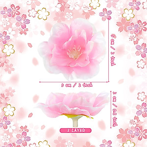 100 Pcs Cherry Blossom Petals Artificial Cherry Blossom Fake Cherry Blossom Flowers Peony Daisy Decor Sakura Floral Head Decor for Dress DIY Accessories Wedding Party Supply (Pale Pink, Pink, Rosy)