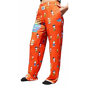 Snoopy Unisex Lounge Pajama Pants - Loose-Fit, Fall, Halloween Wear - Snoopy Great Pumpkin Sleep Bottoms (Large)