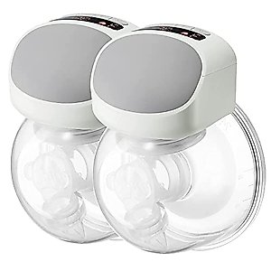 Teexin 2 Packs Wearable Breast Pump, Double Hands Free Electric S10 Pro, Wireless Breast Feeding Pump with 2 Modes, 9 Levels, LCD Display and Memory Function-24mm Flange Gray