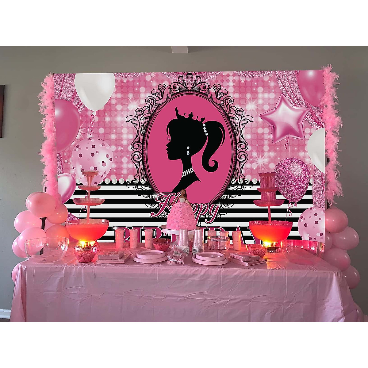 Princess Birthday Backdrop 7x5FT Pink Princess Theme Photography Backdrop for Girls Birthday Party Decorations Photo Props for Girl Party Favor (84x60 inch)