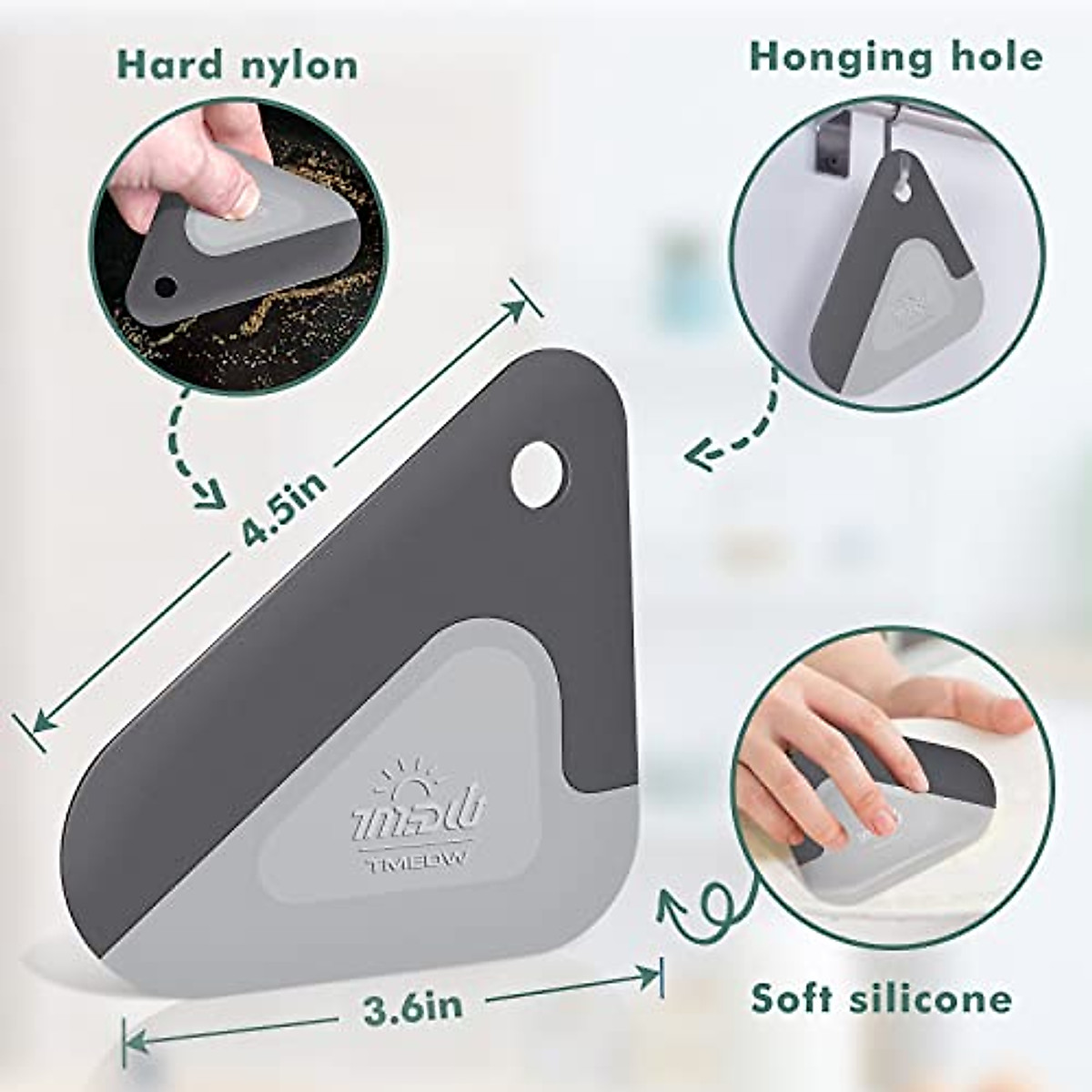 Food Scraper, 2-in-1 Pot and Pan Dish Scraper, Nylon and Silicone, Kitchen Scraper Tools for Cast Iron Skillets, Cookware, Dishes, Pans and Pots, Heat Resistant, Set of 3