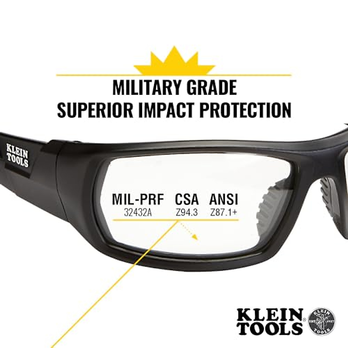 Klein Tools 60163 Safety Glasses, Professional PPE Protective Eyewear with Full Frame, Scratch Resistant and Anti-Fog, Clear Lens, 5.6 x 4 inch