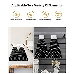 CyCoShower Hanging Hand Towels Kitchen Towel Simple White and Black Polka Dot Bathroom Hand Towels with Loop Tie Towels Soft,Absorbent Tea Bar Towels,1pc