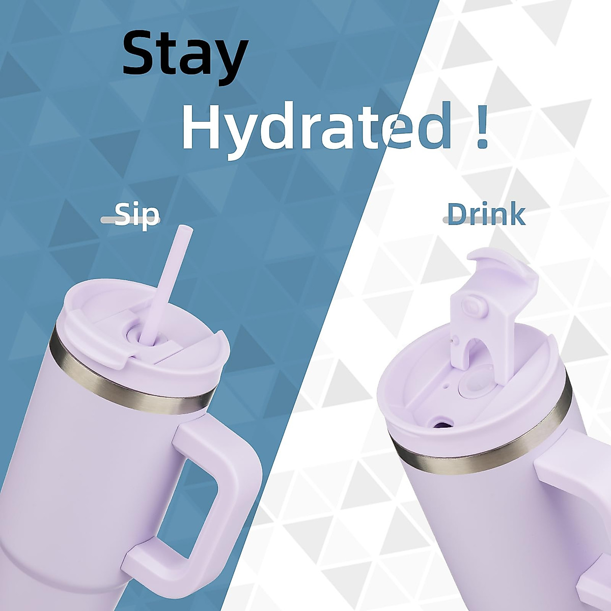 Konokyo 30 oz Tumbler with Handle and 2 Straws,2 in 1 Lid Insulated Water Bottle Stainless Steel Travel Coffee Mug,Wisteria