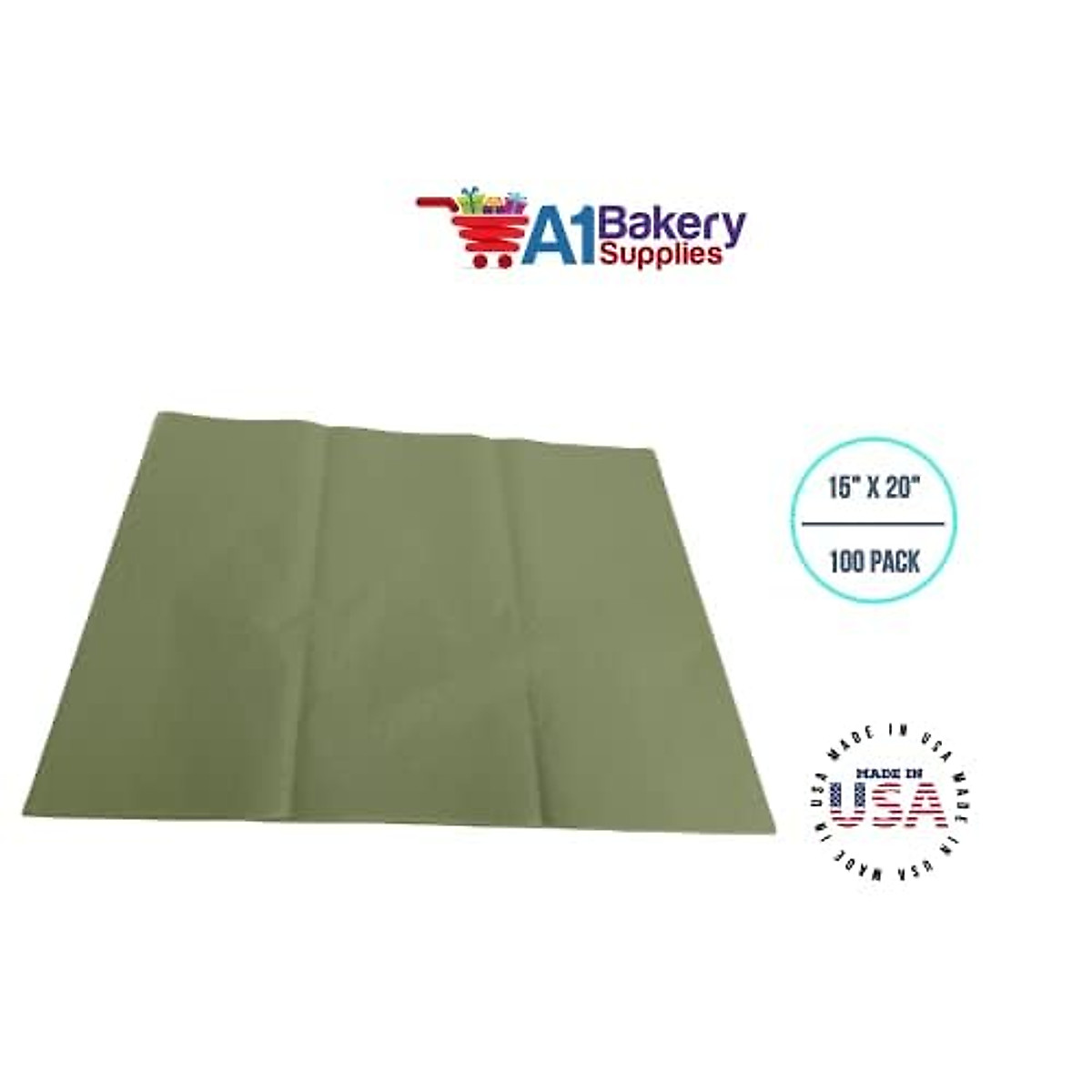 Sage Green Light Olive Bulk Tissue Paper 15 Inch x 20 Inch - 100 Sheets Premium Quality Gift wrap Tissue Paper Made in USA
