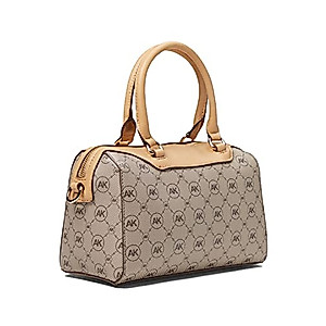 Anne Klein AK Logo Varsity Stripped Mini Satchel, Cream-Brown/Warm Sand w/Petunia-Brite Petal Stripe