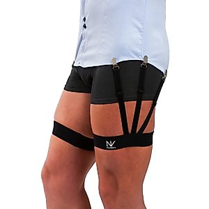 NV Holders Improved 2.0, with improved clasps; premium shirt stays, shirt holders, shirt garters, shirt tuckers for men (Black, Medium (21.5-23.5 inches on thigh's thickest part))
