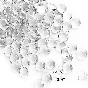 CYS EXCEL Clear Glass Gemstone Beads Vase Fillers (1 LB) Flat Marble Beads Multiple Color Choices Aquarium Decor Rocks Floral Stones Decorative Mosaic Gem Pebbles (Approx. 85-100 PCS)