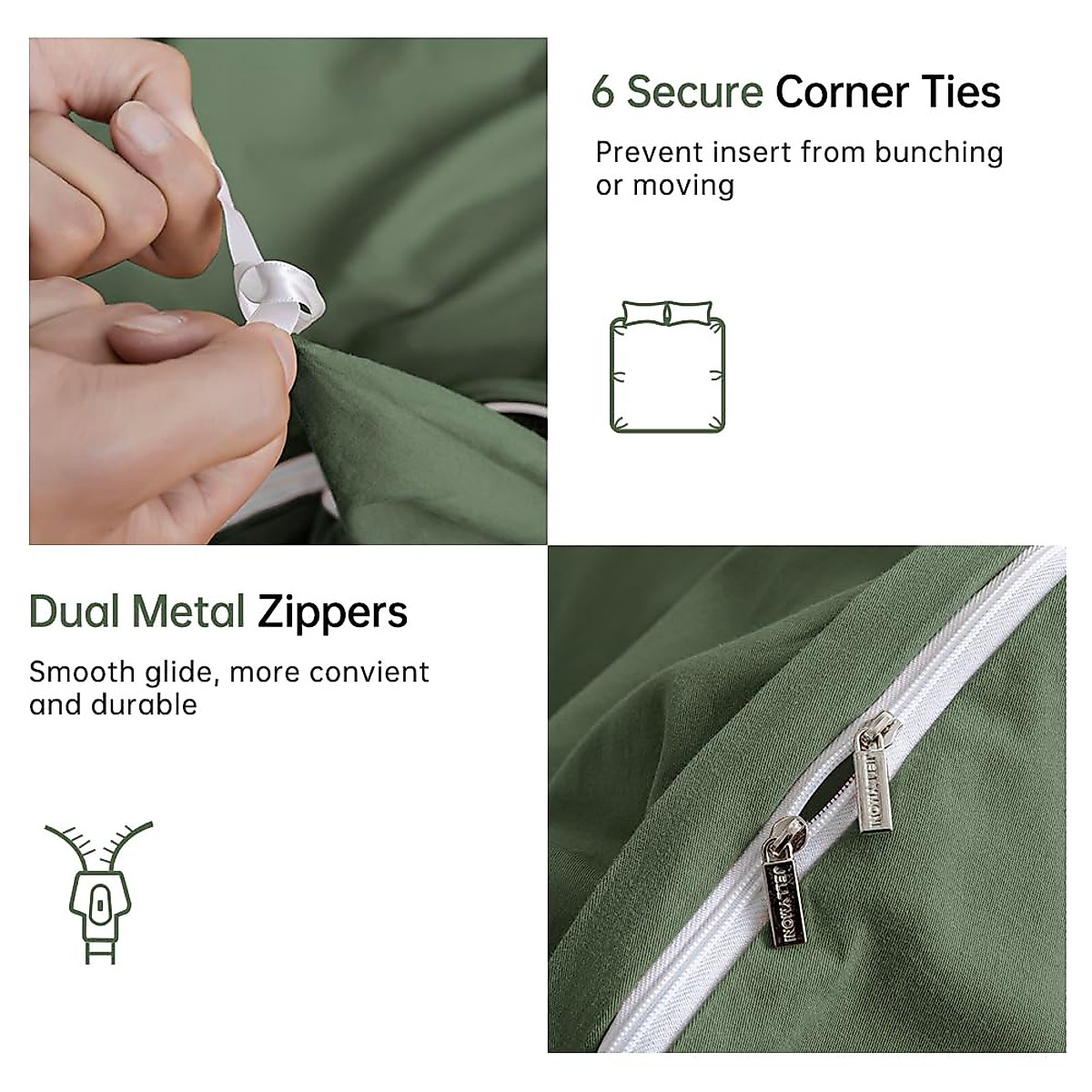 JELLYMONI Only 1 Piece Duvet Cover King Size - 100% Washed Cotton Linen Like Textured Comforter Cover, Breathable Soft Quilt Cover Without Pillowcases (Green, King 104"x90")