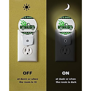 Night Light Plug into Wall, LED Nightlights Happy St. Patrick's Day Lucky Shamrock Green Checkered Truck Small Nightlight Auto Dusk-to-Dawn Sensor Lamp LED Night Lights for Kid's Bedroom, Bathroom
