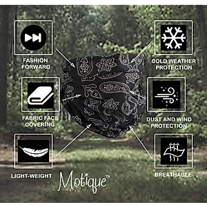 Motique Accessories Set of 3 Paisley Bandana Neck Gaiter Tube Headwear Motorcycle Face Scarf (Black Paisley Flowers)