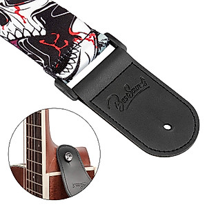 Skull Guitar Strap & Leather Ends Guitar Shoulder Strap for Bass, Electric, Acoustic Guitars