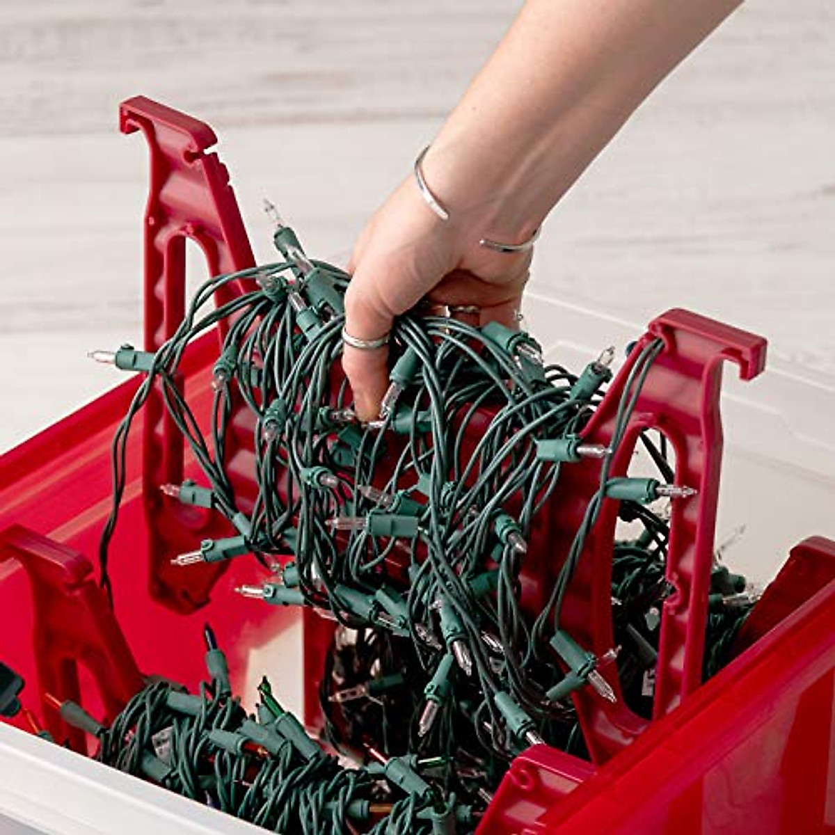 IRIS USA WFB-45LW IRIS Wing-Lid Storage Box with 4 Light Wraps, 3 Pack, Clear/Red, 3 Piece