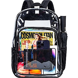gxtvo Clear Backpack, Heavy Duty Transparent Bookbag, See Through Backpacks for Women Men - Black