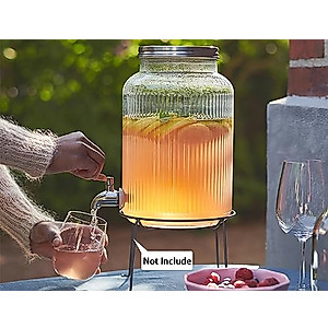 Mapeoes 1.5 Gallon Glass Beverage Drink Dispenser with 304 Stainless Steel Spigot and Lid, Temperature Sticker for Brew Kombucha Wine,Large Mason jar Container for Juice Water at Party Fridge,Clear