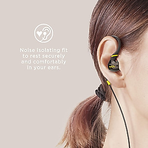 TCL Actv100 in-Ear Earbuds Active Noise Isolating Wired Secure Fit Sweatproof Headphones with Built-in Mic – Black