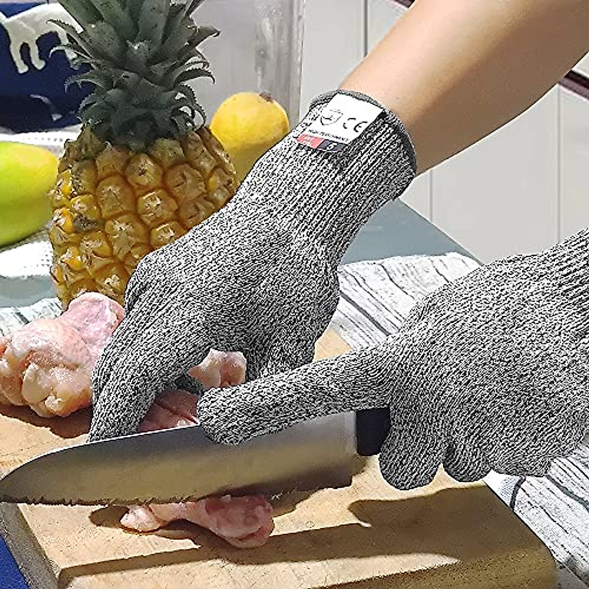 DEYAN Cut Resistant Gloves - 2 Pairs Food Grade Safety Cutting Gloves, Level 5 Protection, Used for Meat Cutting, Oyster Shucking, Wood Carving, Gardening (Large)