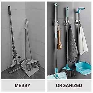 ATTEASAY 4 PCS Broom Holder, broom bracket mop bracket, Broom Gripper Holds Self Adhesive Broom and Dustpan Hanger for Home, Kitchen, Garden, Garage Storage Systems