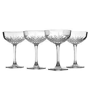 Pasabahce Coupe Cocktail Glasses Set Of 4 - Exclusive Martini, Margarita Glasses - Timeless Champagne Coupe Glasses - Crystal Design - 8.6 oz Long Stem Glassware